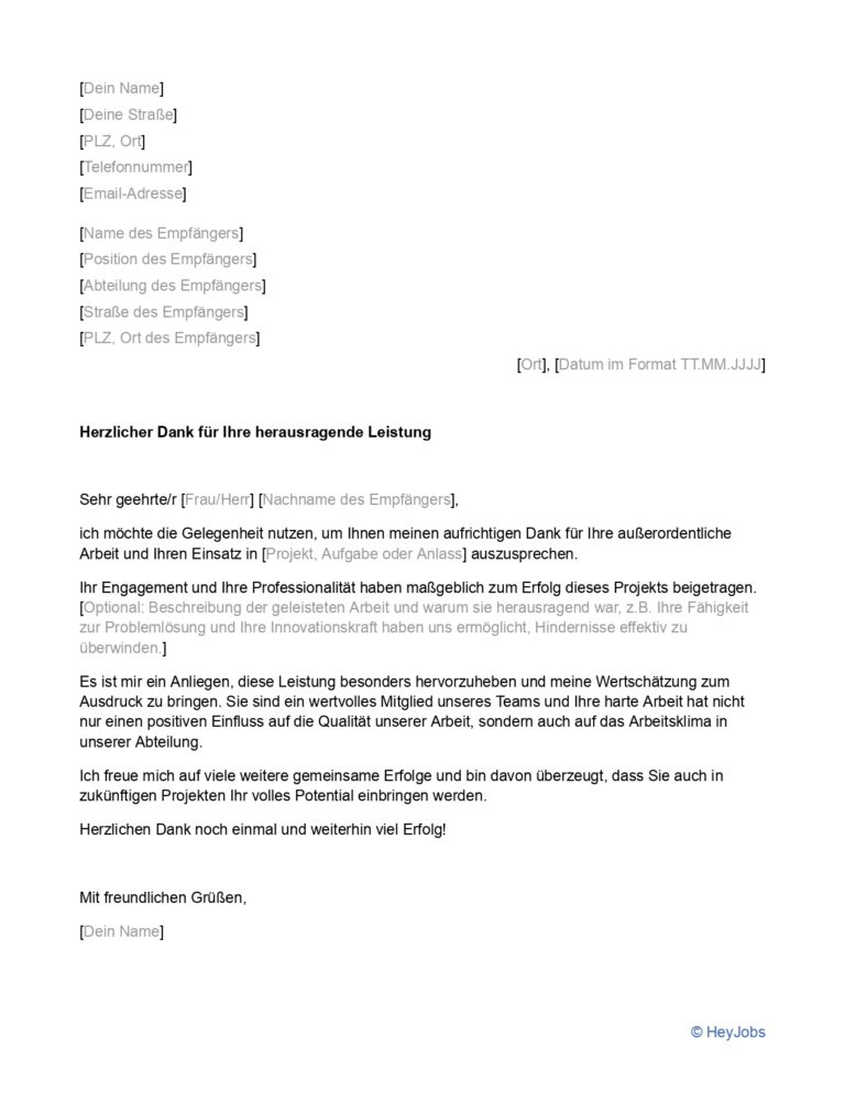 Dank für geleistete Arbeit: Vorlage, Tipps & Formulierungen