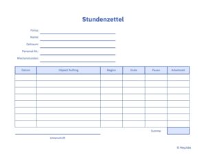 Stundenzettel: Vorlage, Anleitung & Tipps