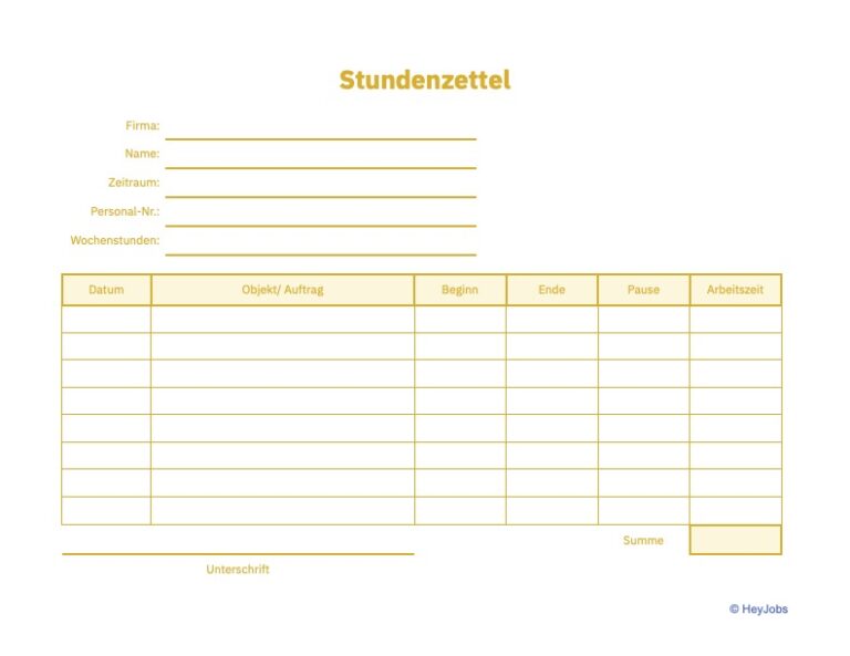 Stundenzettel: Vorlage, Anleitung & Tipps