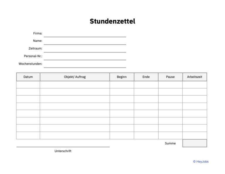 Stundenzettel: Vorlage, Anleitung & Tipps