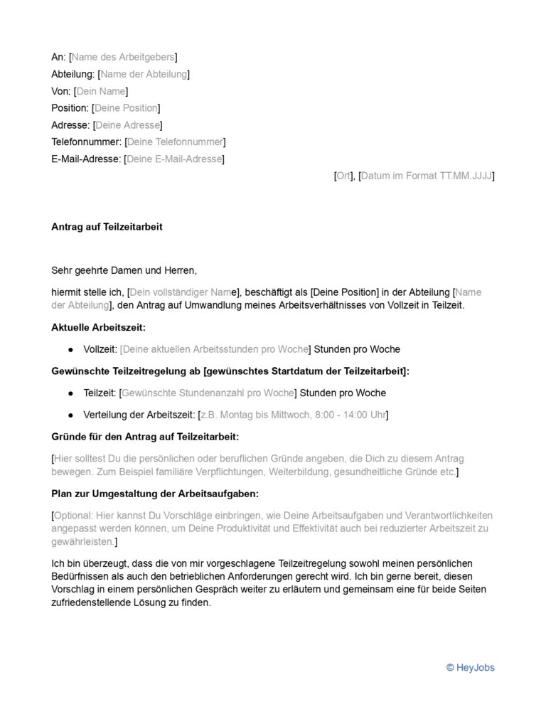 Teilzeitantrag Muster zum Download mit Tipps & Hinweisen